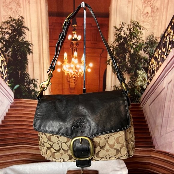 Coach | Bags | Coach Bleeker Signature Canvas Leather Flap Shoulder Bag ...